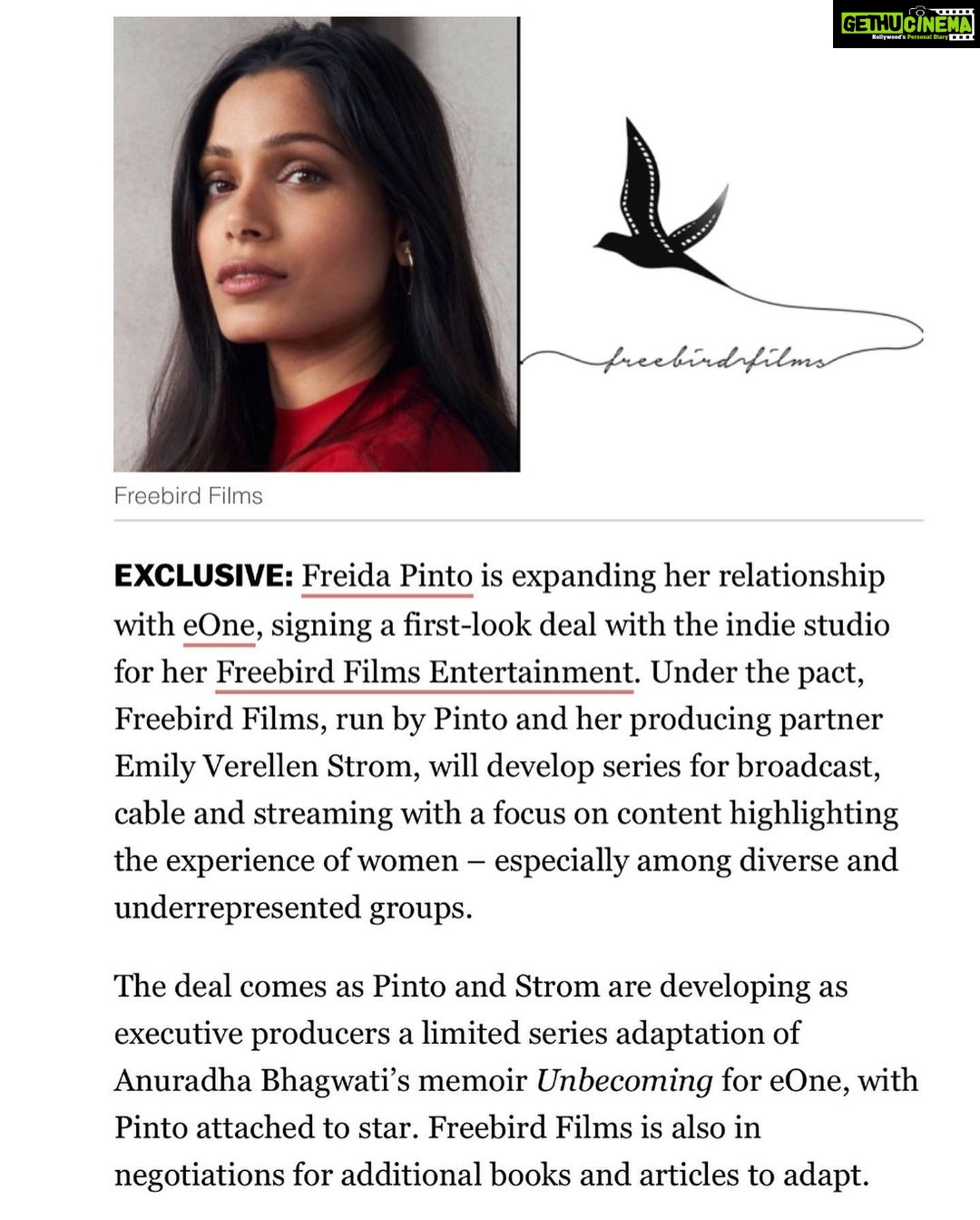 Freida Pinto Instagram – So grateful and excited for this partnership with eOne Entertainment ...