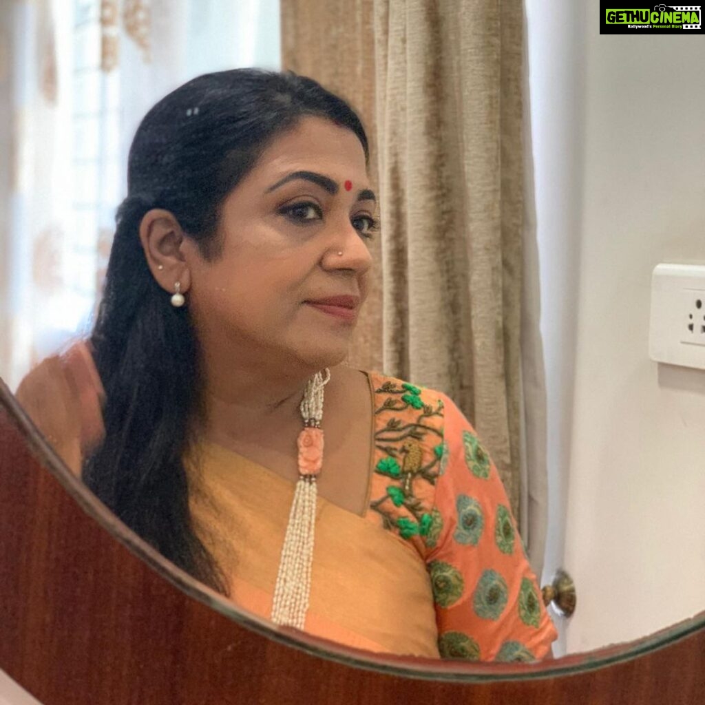 Poornima Bhagyaraj Instagram – A lovely peach saree and embroidered ...