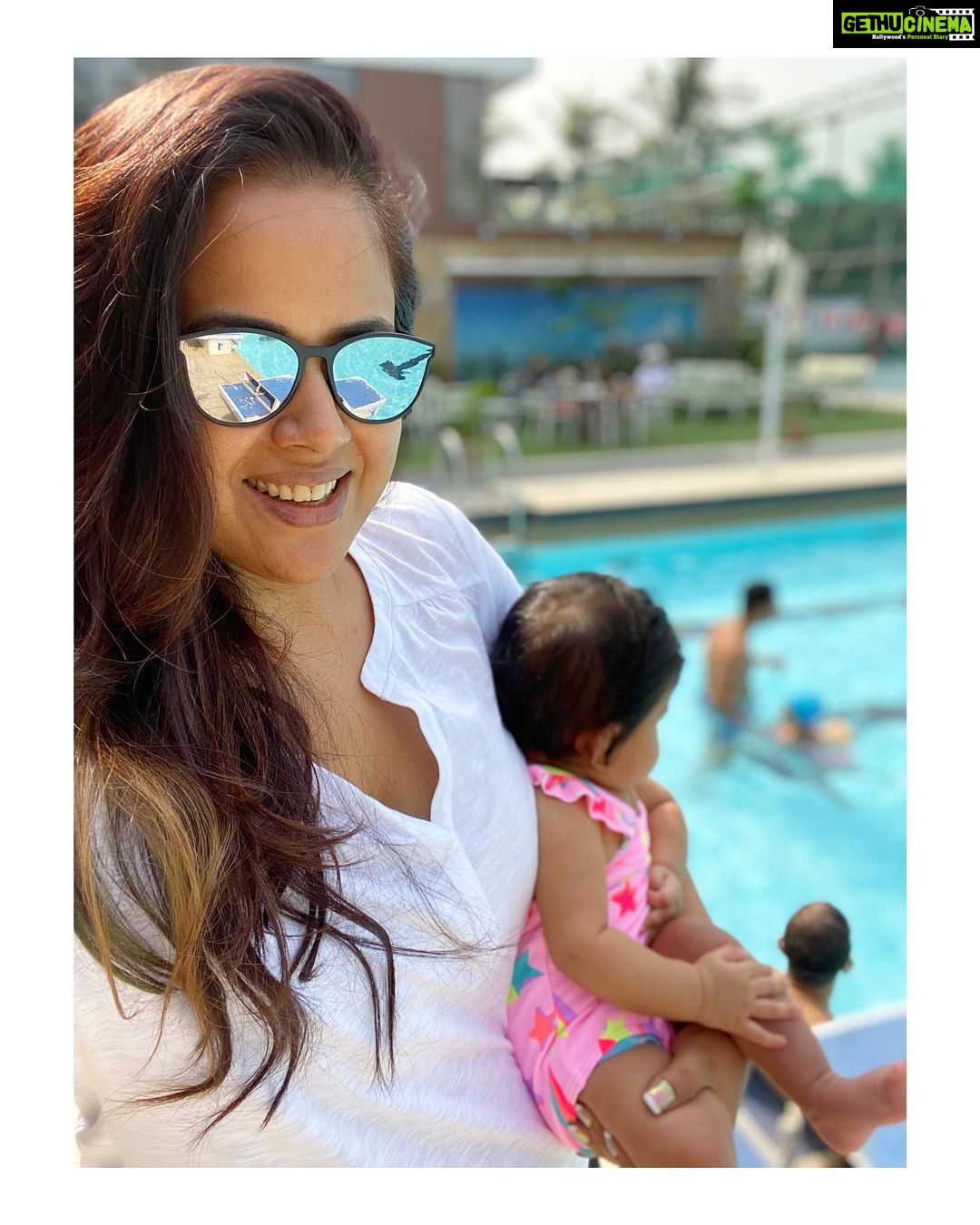 Sameera Reddy Instagram – Sunday feels! First swim with our lil girl 🏝 ...