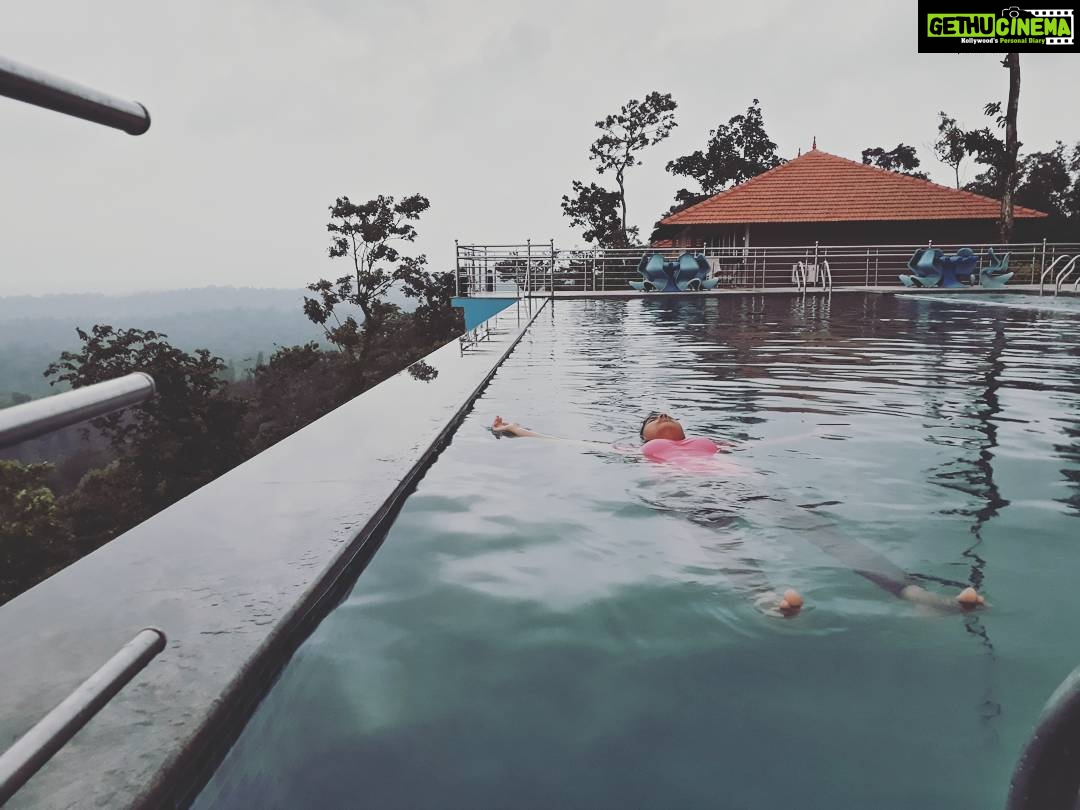 Archana Jois Instagram – Lost in space of my own….. #float #floataway #pool #underthesky #coorg ...