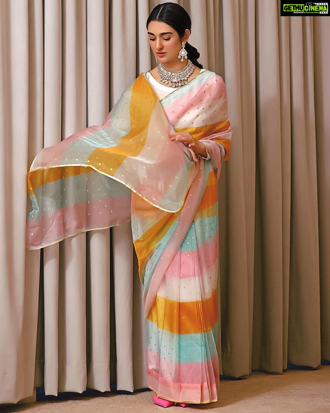 Sarah Khan Instagram – Saree may be a rainbow 🌈 draped in a cloud ...