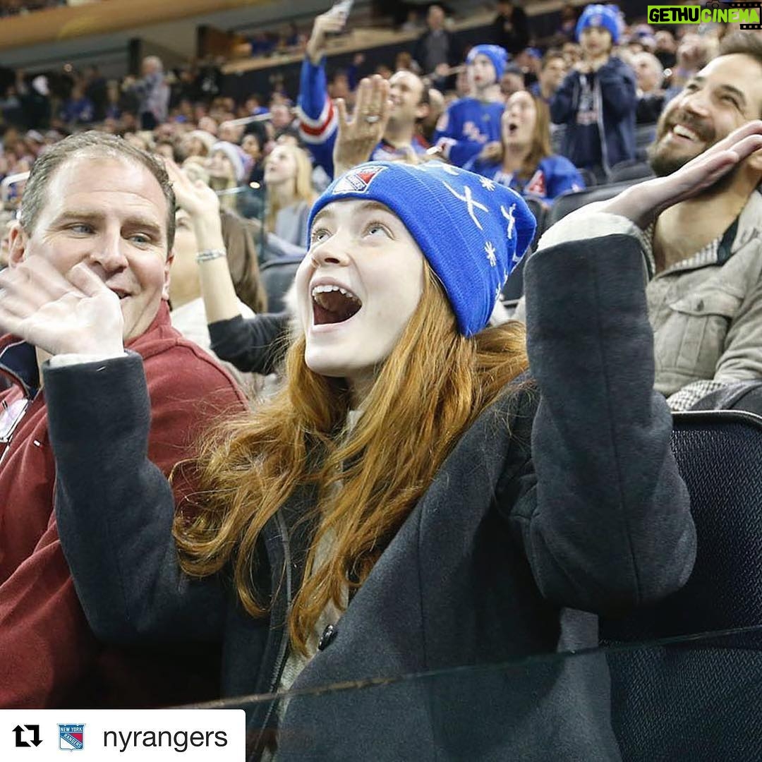 Sadie Sink Instagram – Great game tonight @nyrangers !! 💙 ️ Madison ...