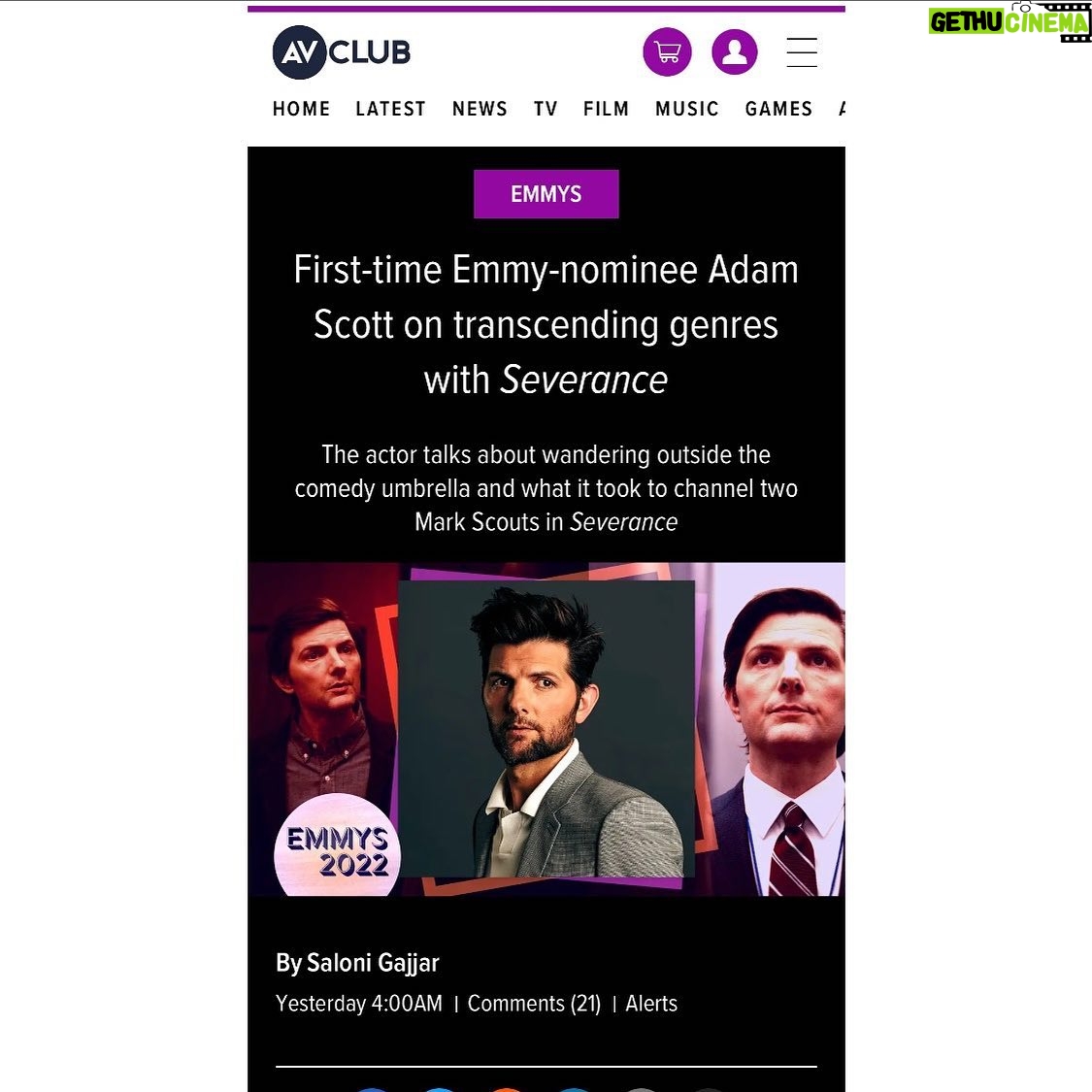 Adam Scott Instagram – I ️ The AV Club and thanks to Saloni Gajjar for ...