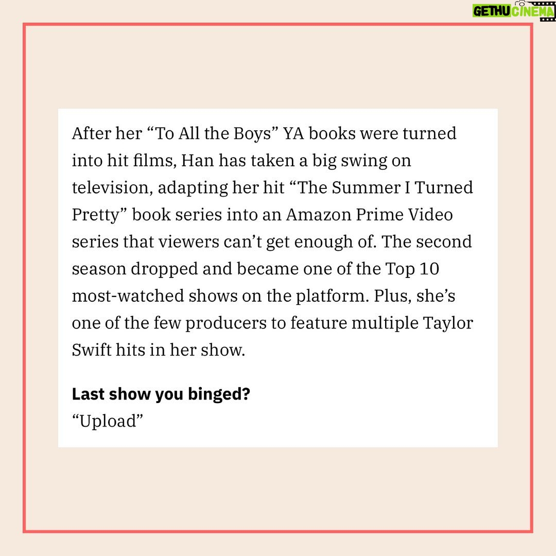 Jenny Han Instagram – Thank you @variety! I’m so incredibly honored to ...
