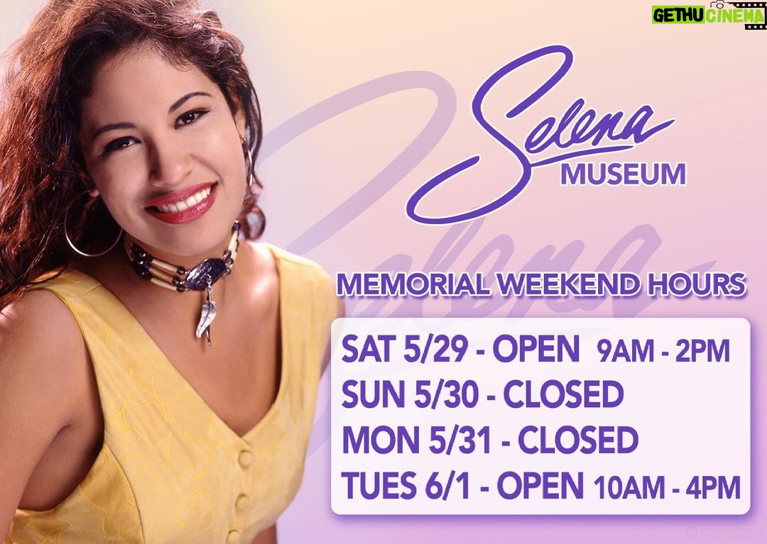 Selena Quintanilla Instagram – The Selena Museum Memorial Weekend hours. Sat 5/29 – OPEN 9am ...